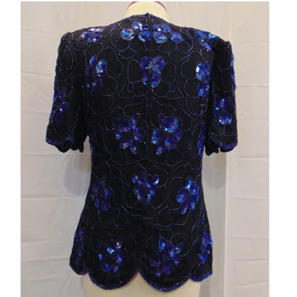 Scala | Tops | Vintage Scala Evening Party Beaded Black Blue Top | Poshmark